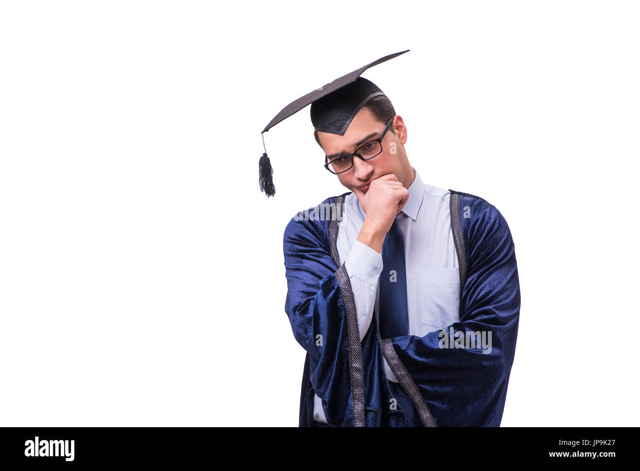 Young man student graduating isolated on white Stock Photo - Alamy