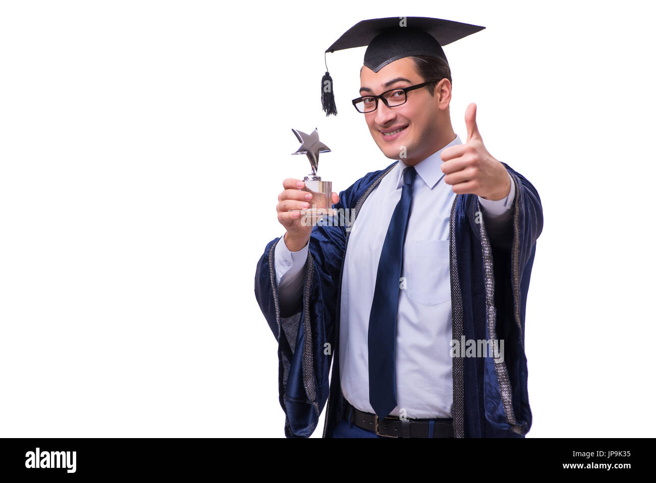 Young man student graduating isolated on white Stock Photo - Alamy