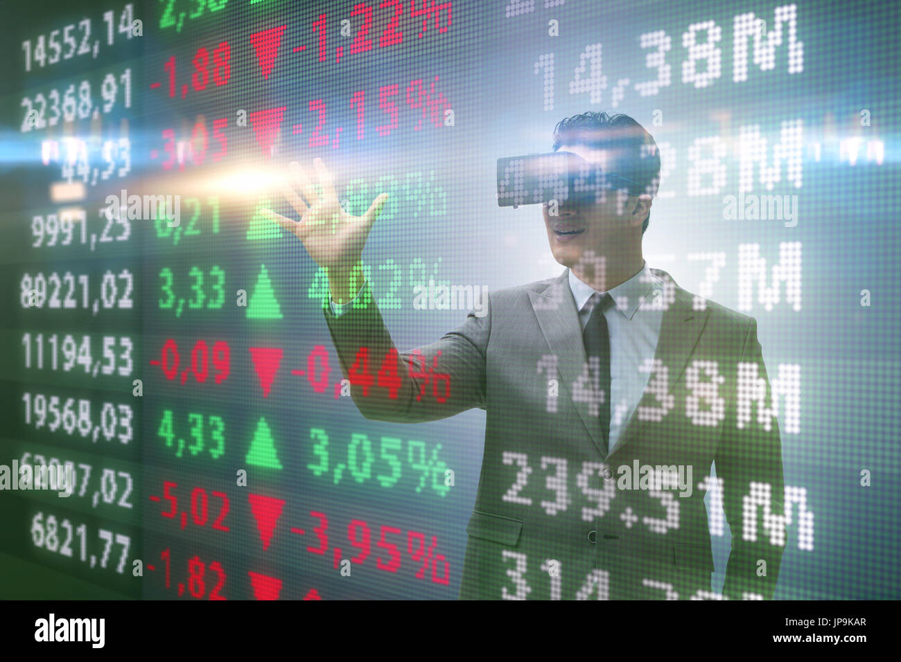 Businessman in virtual reality trading on stock market Stock Photo - Alamy