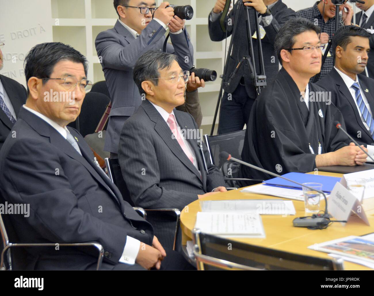 Three Japanese prefectural governors - (from L) Hajime Furuta of Gifu ...