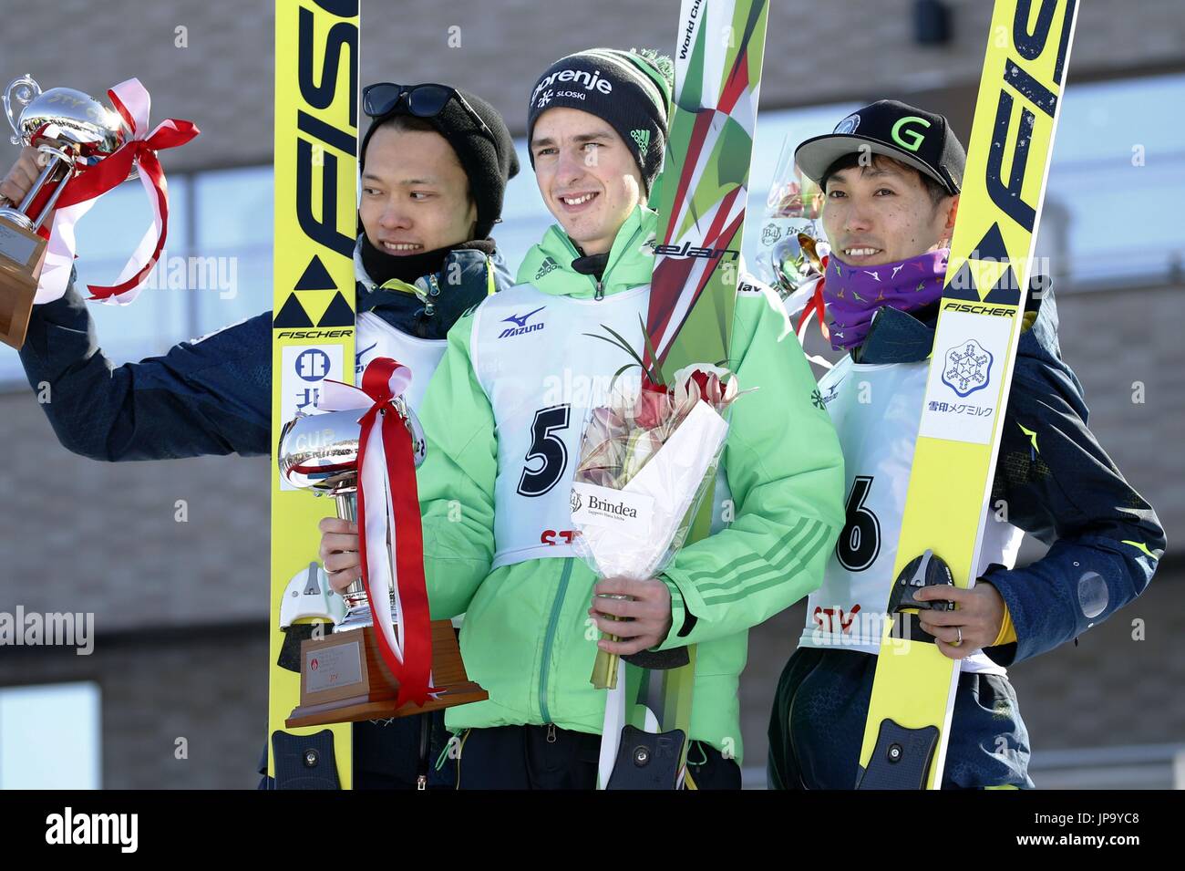 (From L) Runner-up Taku Takeuchi of Japan, winner Jaka Hvala of ...