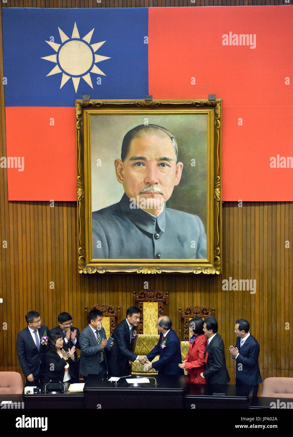 Under the portrait of Sun Yat-sen, Taiwan's founding father, Su Jia ...