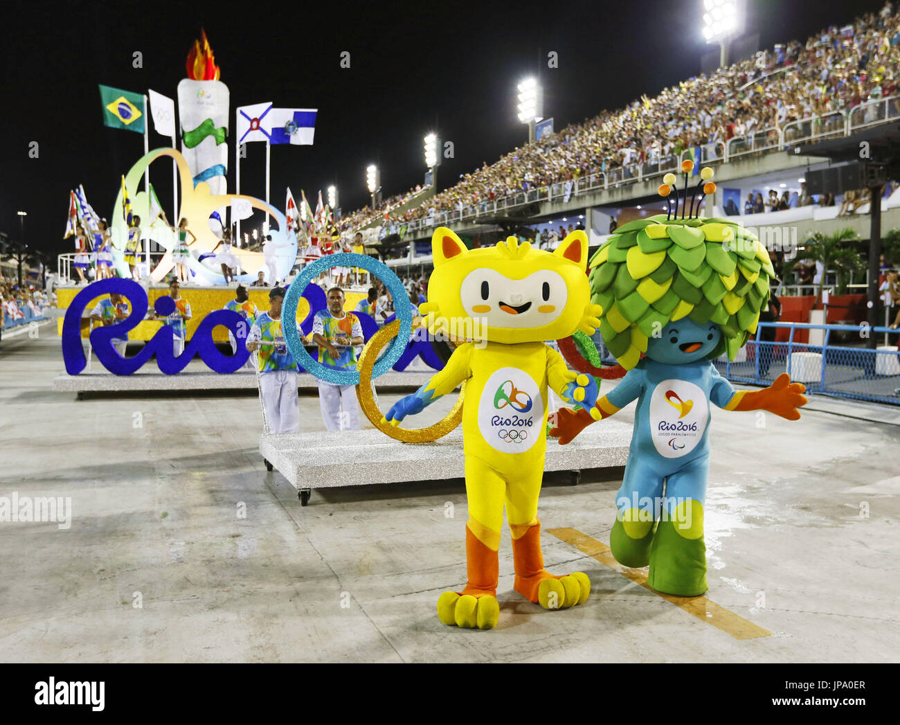 The mascots of the 2016 Rio Olympic Games, Vinicius (L) and Tom, are ...