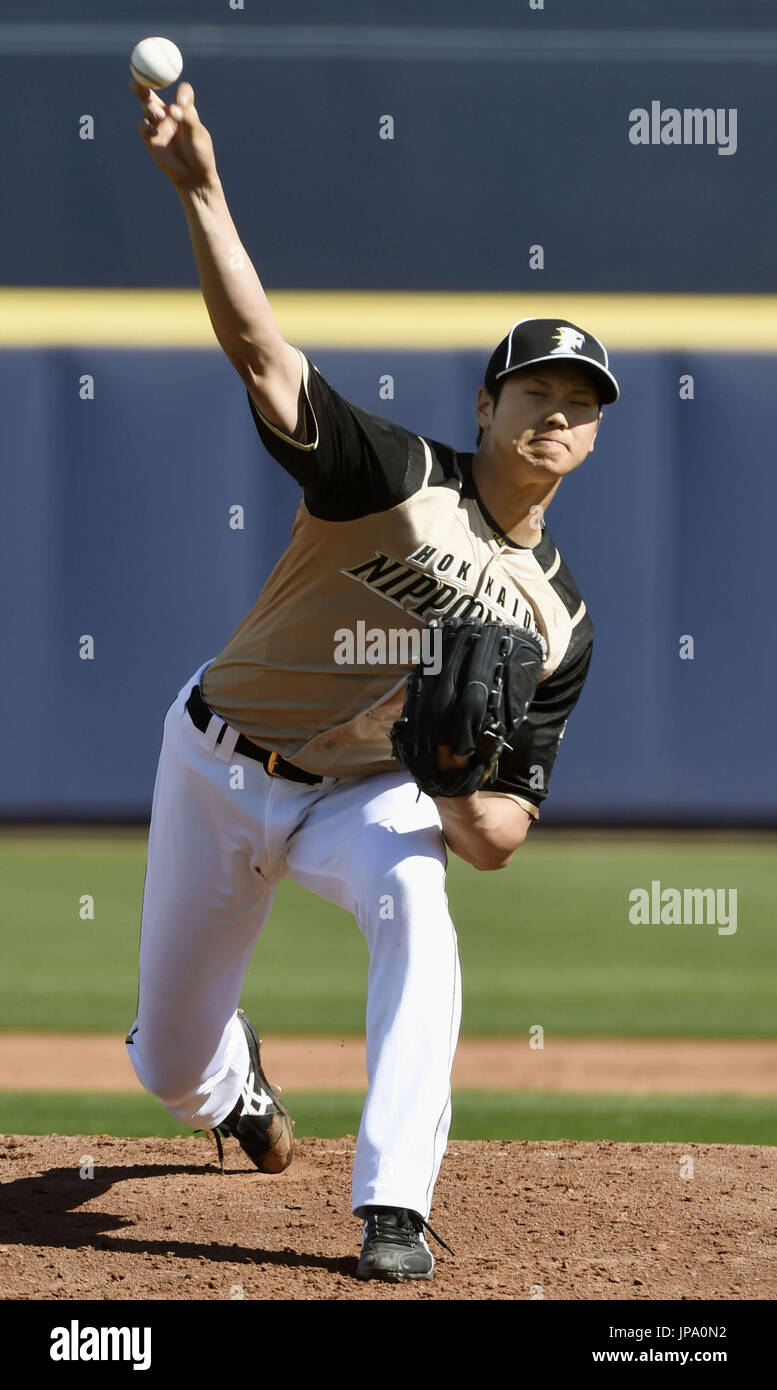 Shohei Otani, ace pitcher of Japan's Nippon Ham Fighters baseball club ...