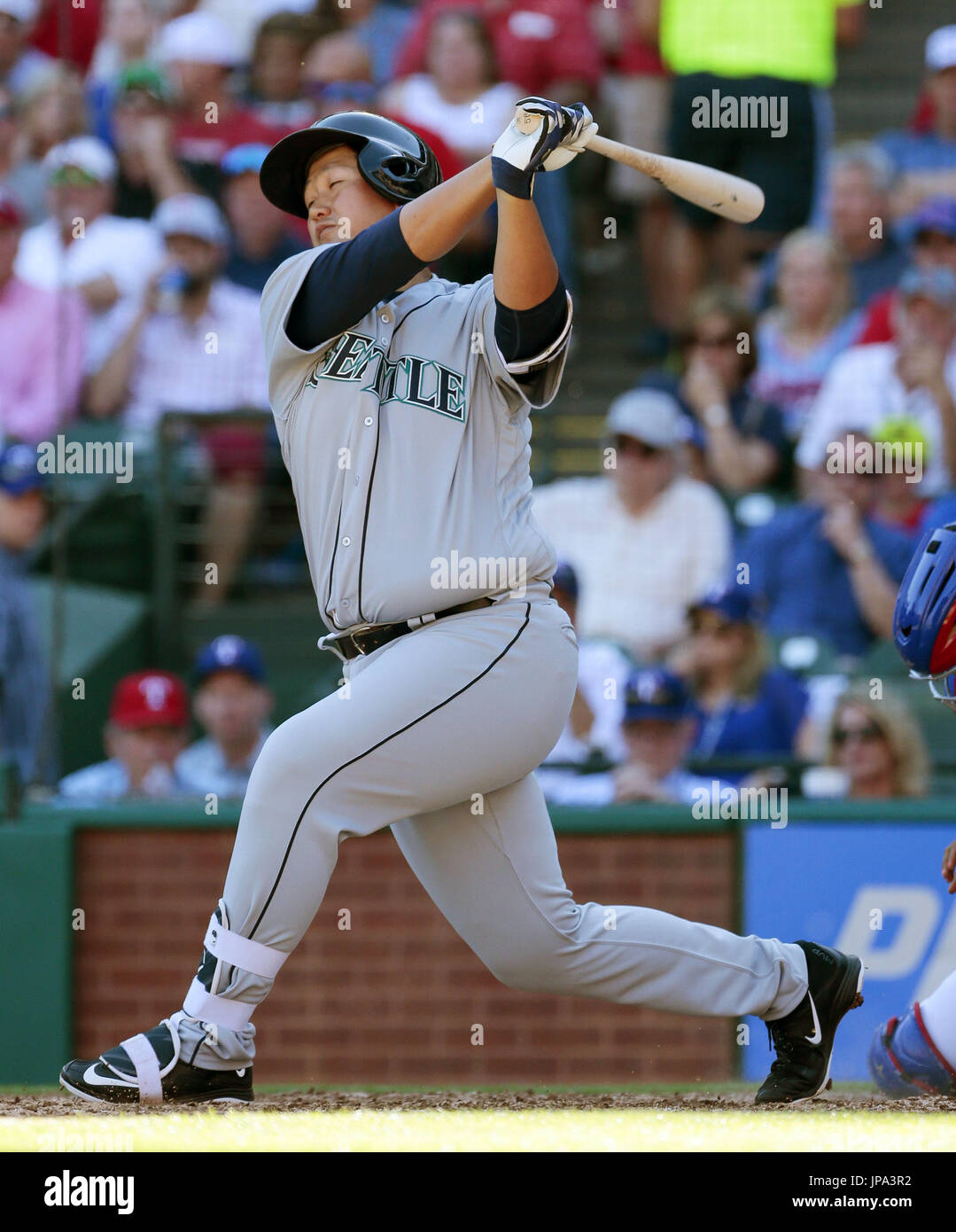 South Korean slugger Lee Dae Ho of the Seattle Mariners strikes out in ...