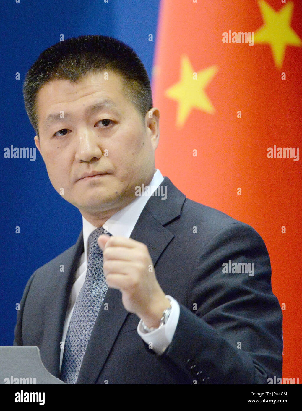 Lu Kang, top spokesman of the Chinese Foreign Ministry, attends a press ...