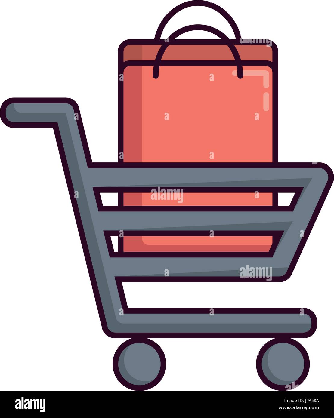 supermarket trolley with shopping bag icon over white background vector ...