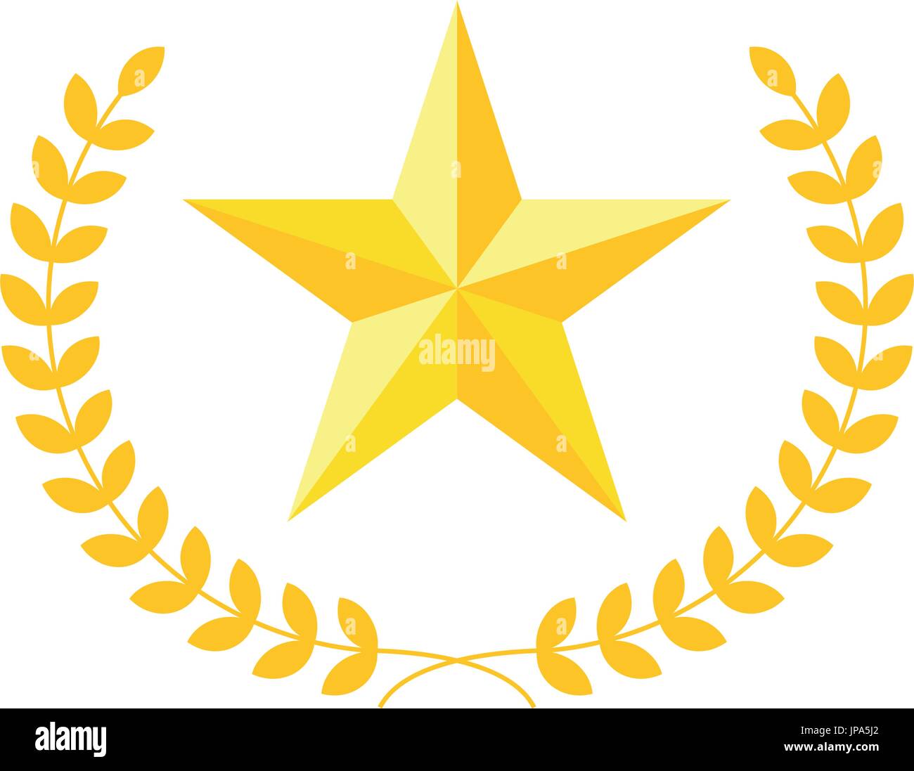 Five-pointed star vector icon with laurel wreath. Modern flat golden ...