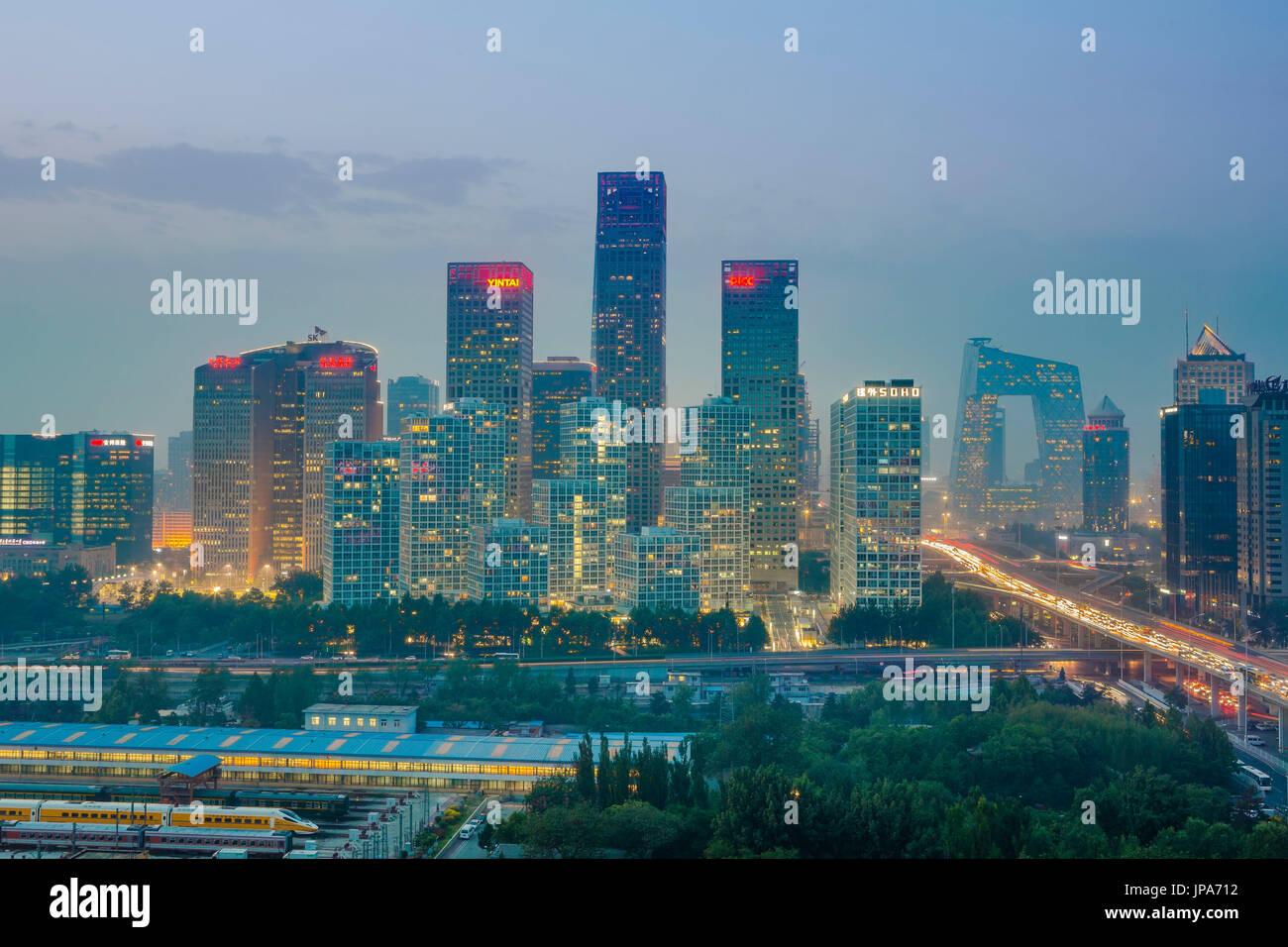 China, Beijing City, Guomao District skyline, East second ring road ...