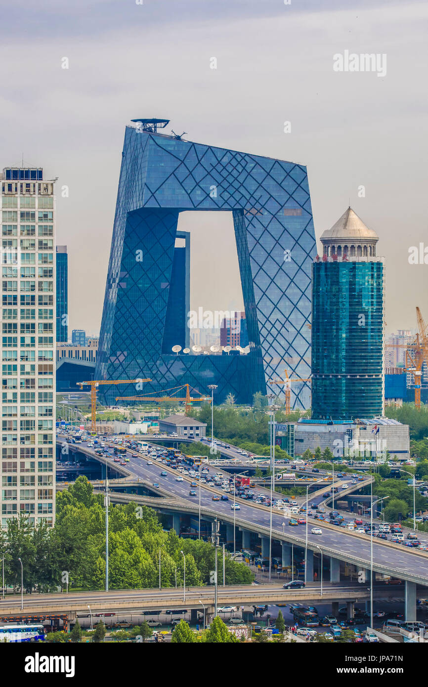 China, Beijing City, Guomao District skyline, East second ring road ...