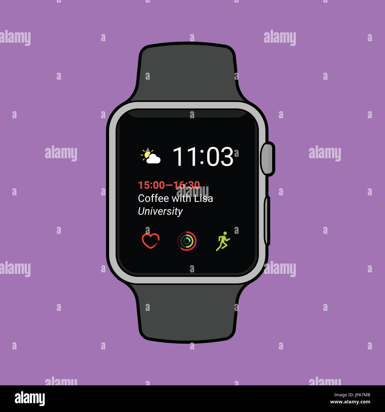 Smartwatch displaying various information. Modern flat vector ...
