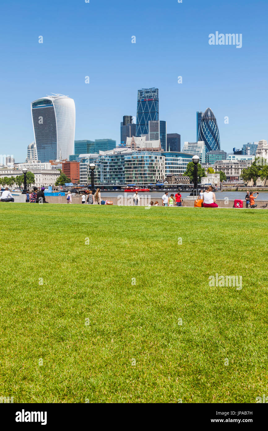England, London, City Skyline and Grass Field Stock Photo - Alamy
