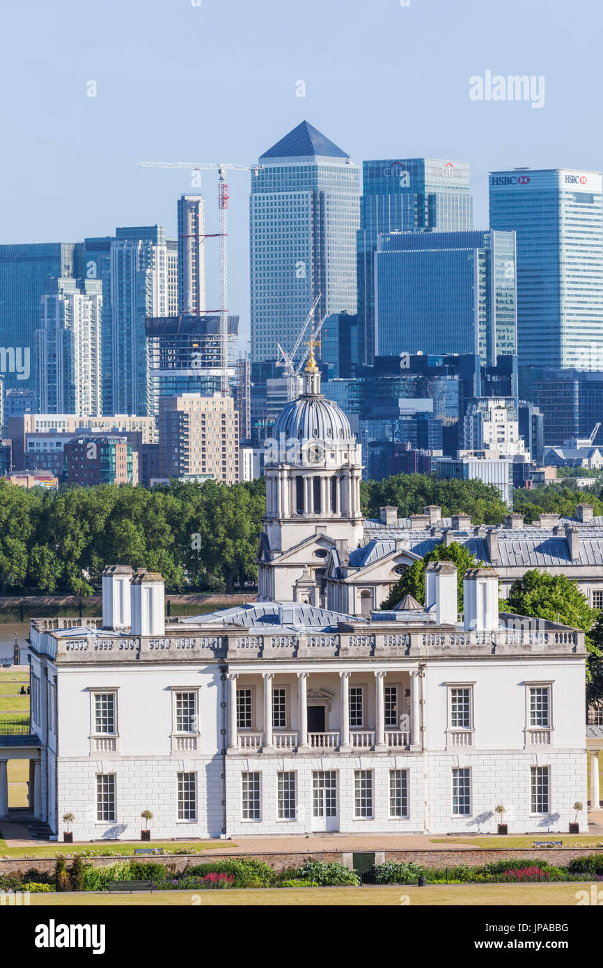 England, London, Greenwich, Queens House Museum and Canary Wharf ...
