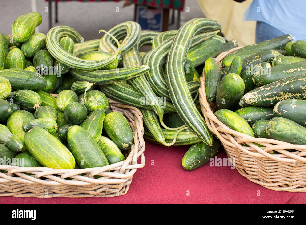 Three varieties of cucumbers for sale at Sebastopol farmer's market ...