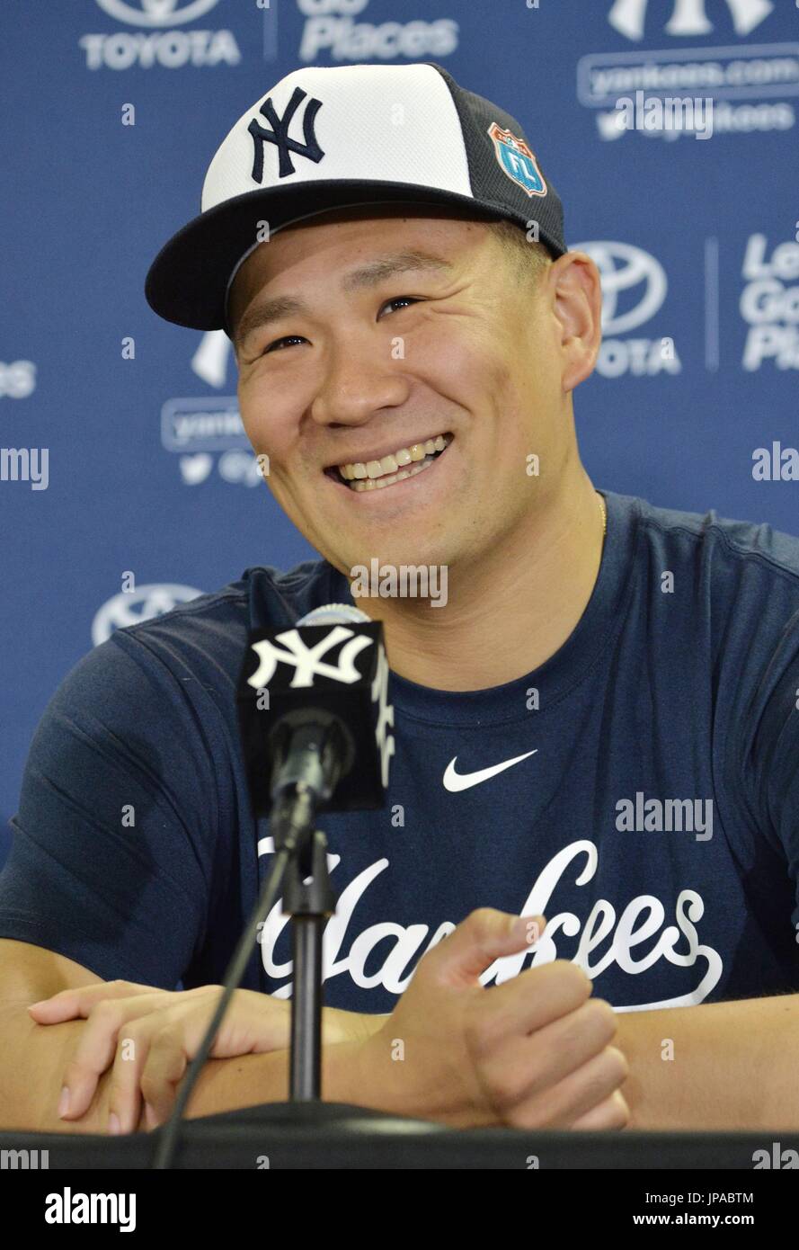 New York Yankees pitcher Masahiro Tanaka speaks at a press conference in Tampa, Florida, on Feb ...