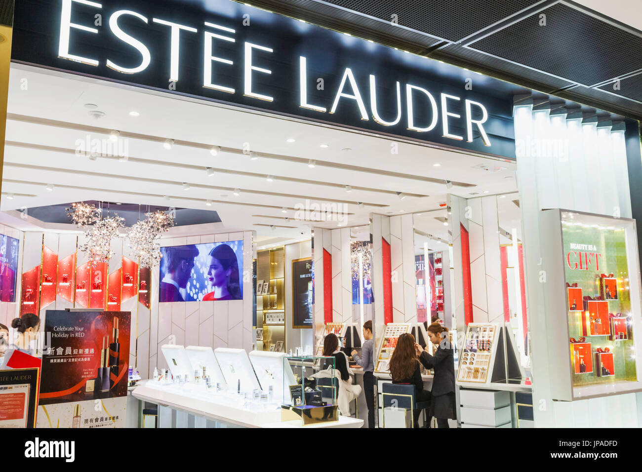 China, Hong Kong, Central, IFC Shopping Mall, Estee Lauder Store Stock ...