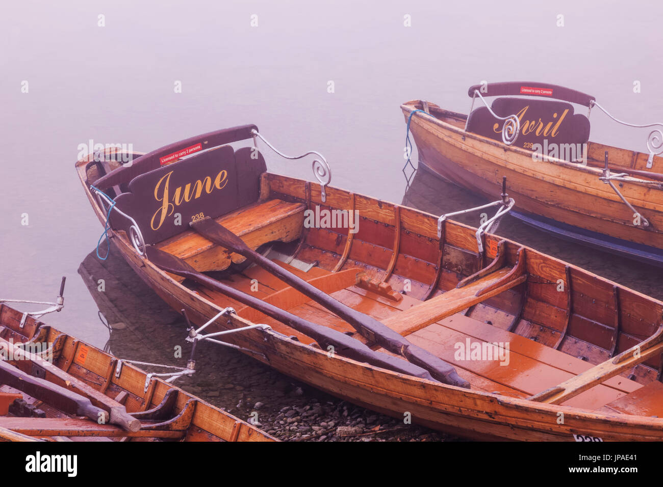 England, Cumbria, Lake District, Windermere, Ambleside, Rowing Boats ...