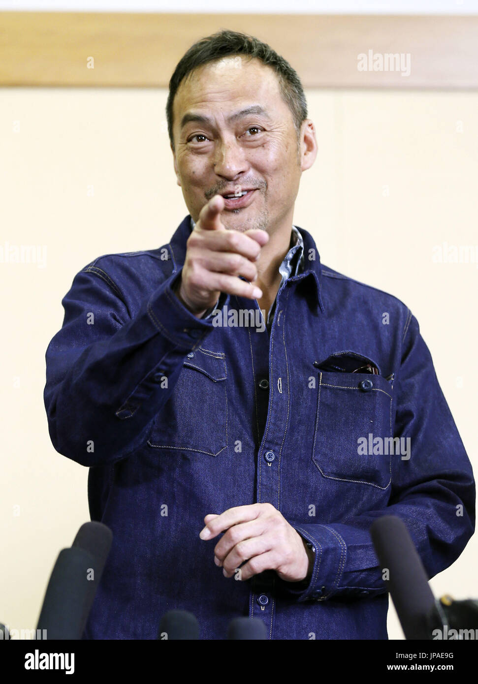 Japanese actor Ken Watanabe meets the press at Narita airport, near ...