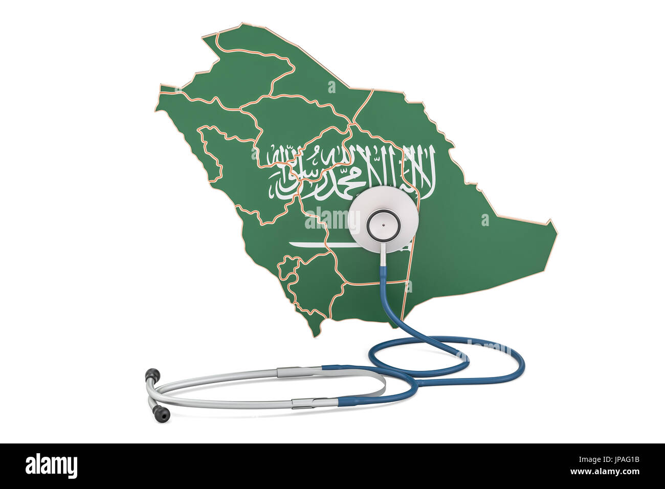 Saudi Arabia map with stethoscope, national health care concept, 3D ...