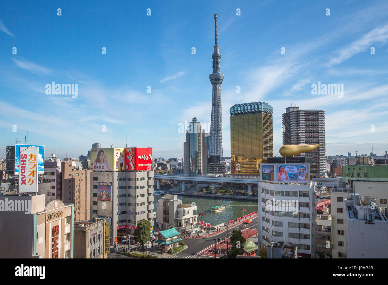 Japan, Tokyo City, Asakusa District, Skytree Tower, Sumida River Stock ...