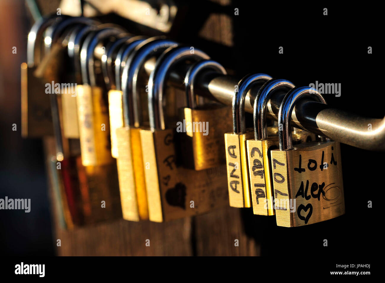Locks with name at a bridge Stock Photo - Alamy