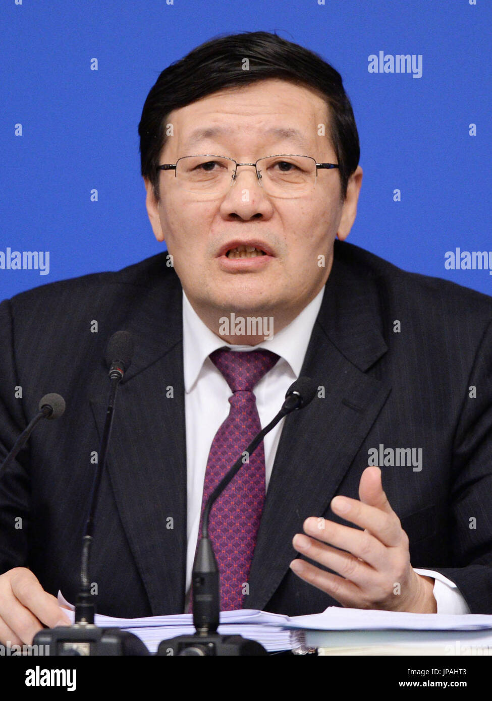 Chinese Finance Minister Lou Jiwei attends a press conference in ...