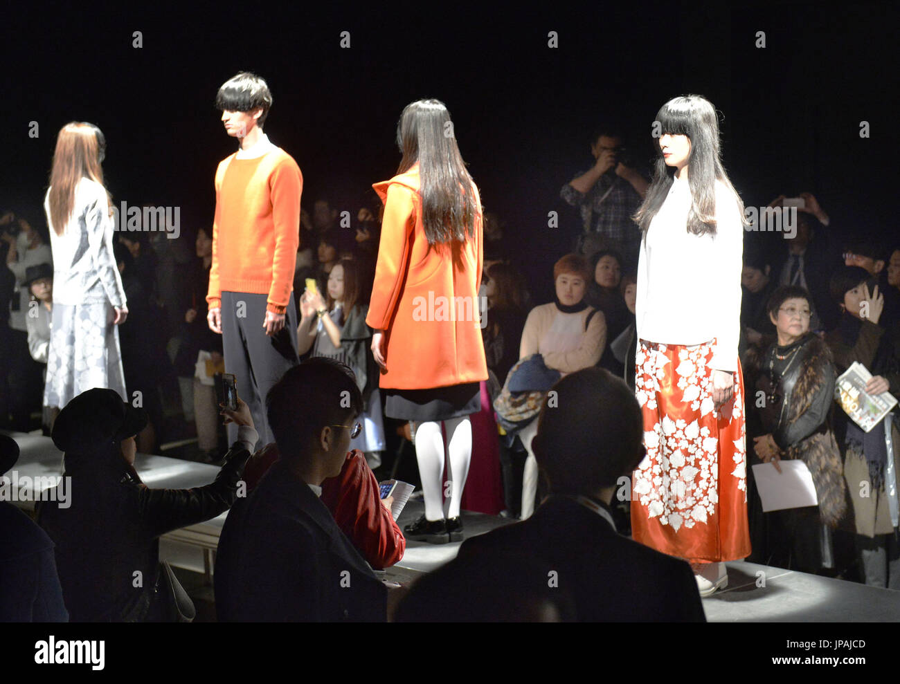 Models wearing outfits of Japanese brand "TSUKASA MIKAMI" walk on a ...