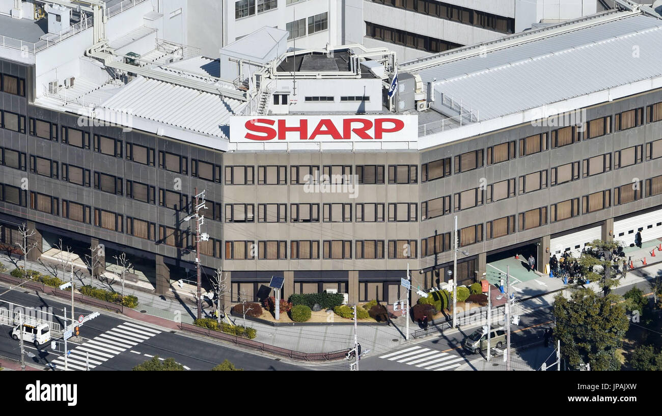 File photo taken Feb. 25, 2016, shows the headquarters of Sharp Corp ...