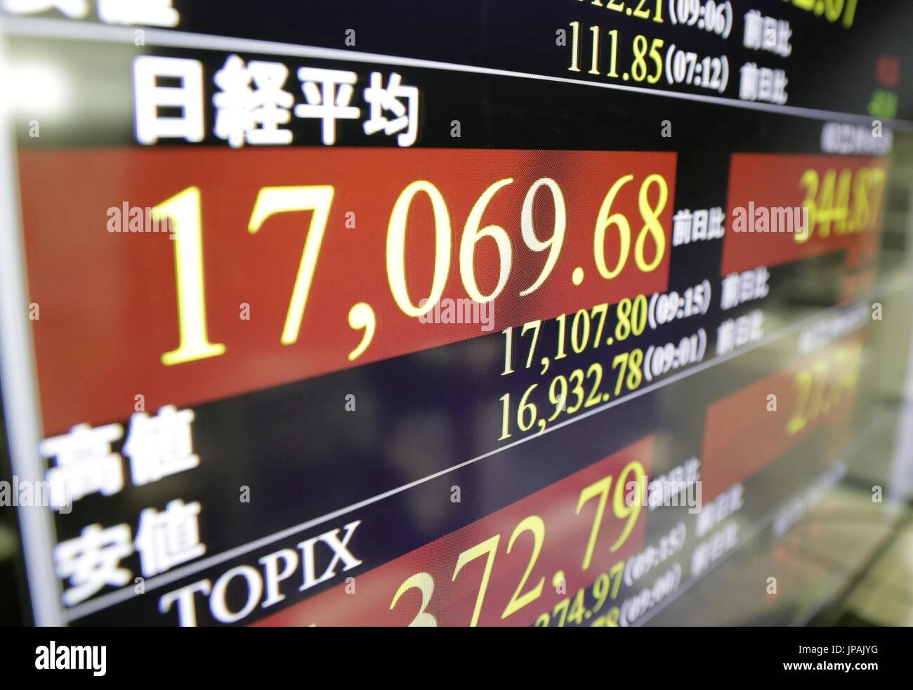 An electric board in Tokyo shows the Nikkei Stock Average rising more ...