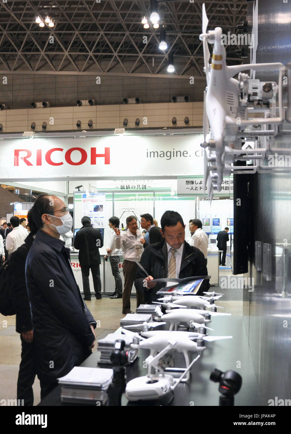 Drones equipped with the latest technologies are displayed at the ...