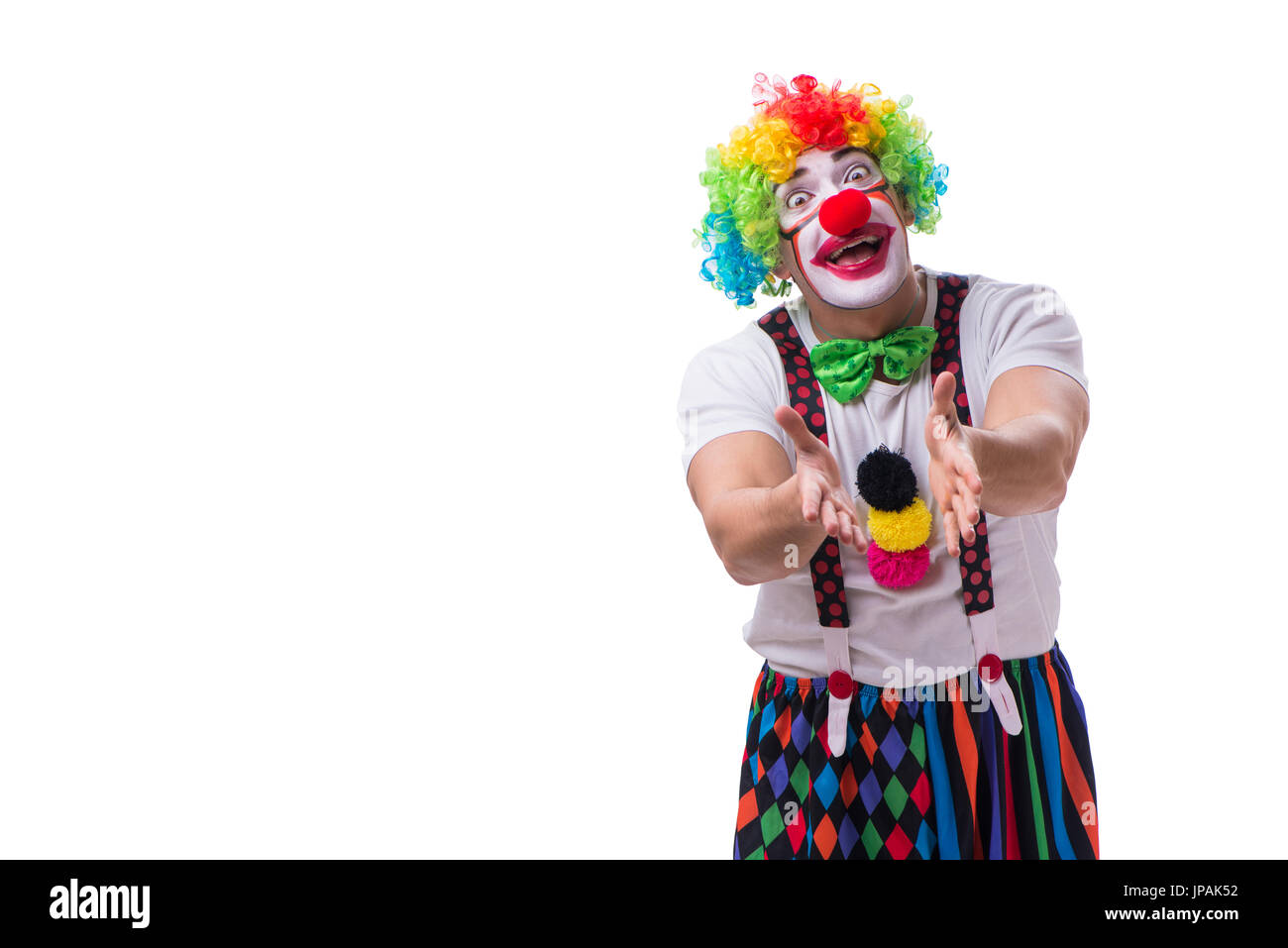 Funny clown acting silly isolated on white background Stock Photo - Alamy