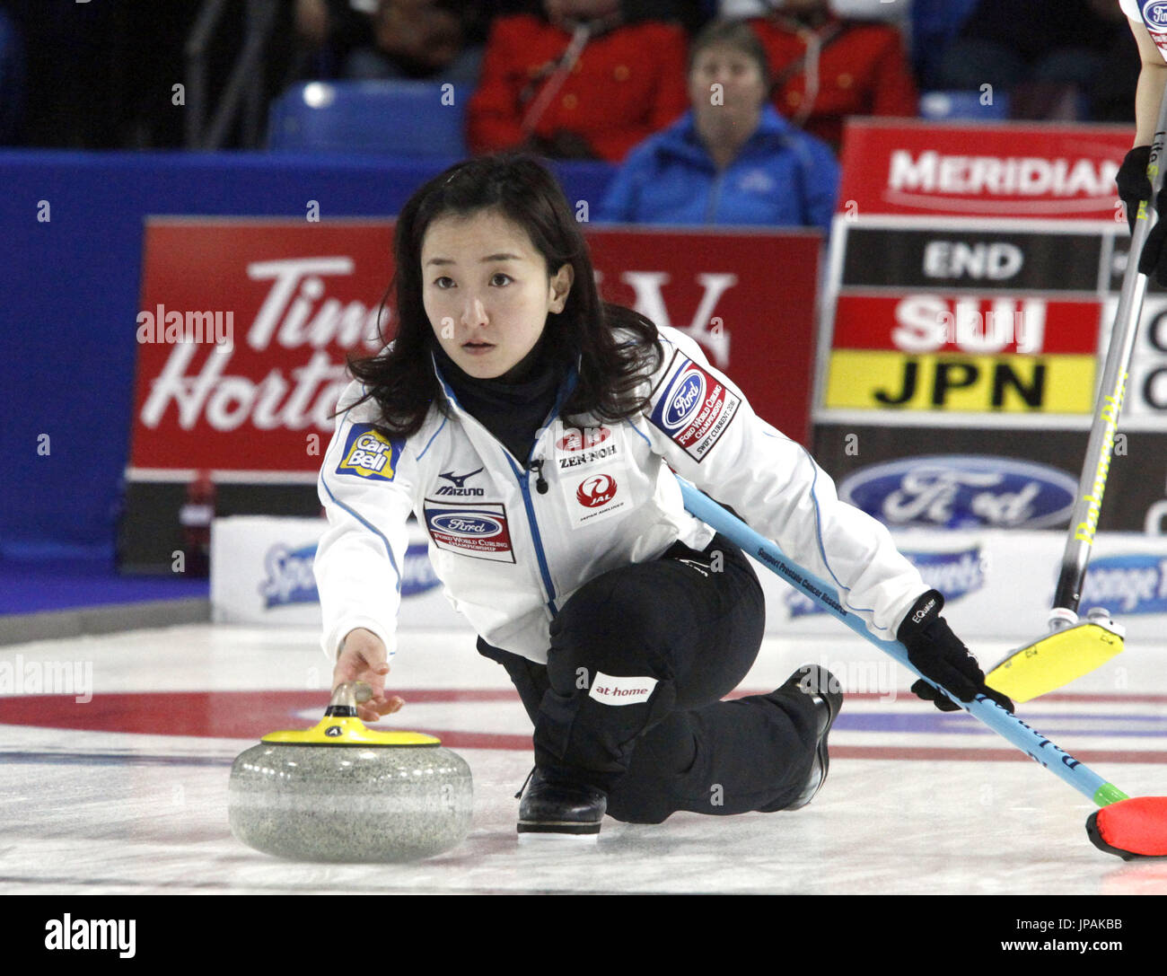 Japan skip Satsuki Fujisawa delivers the rock during the gold-medal ...