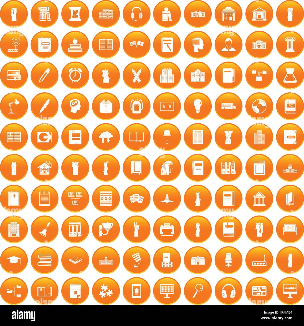 100 library icons set orange Stock Vector Image & Art - Alamy