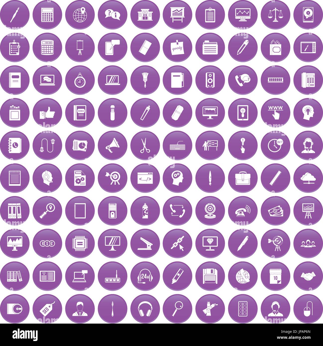 100 office work icons set purple Stock Vector Image & Art - Alamy
