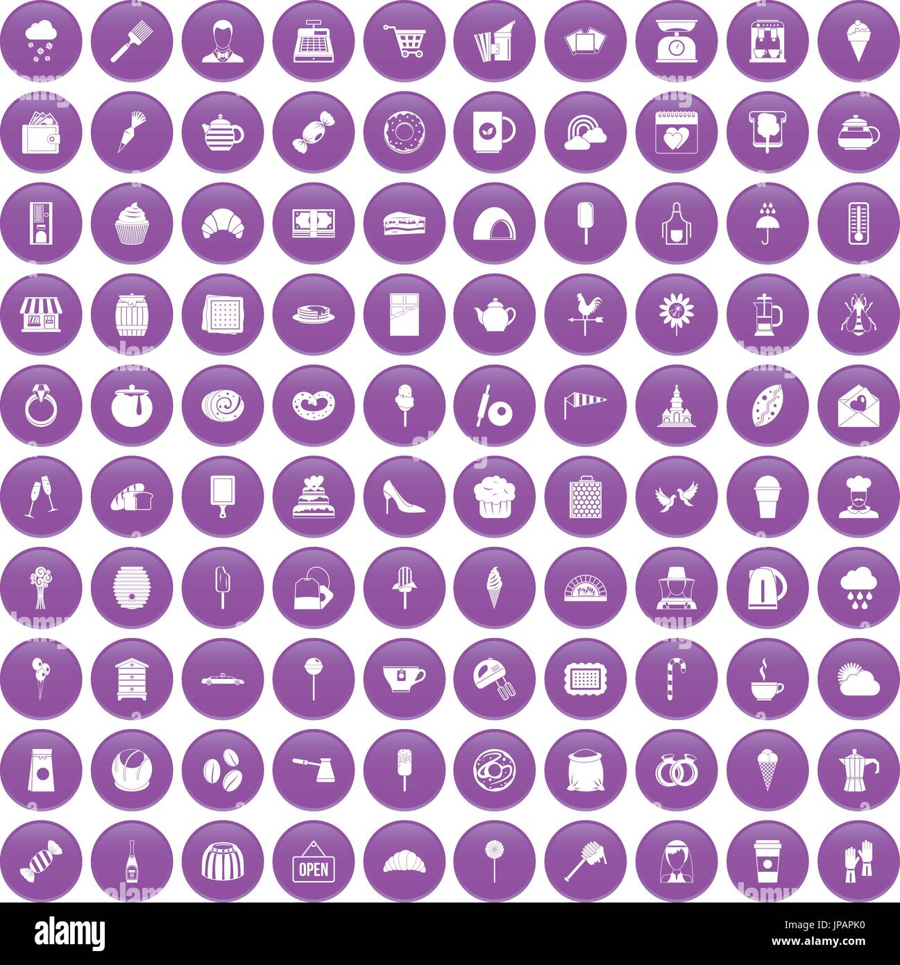 100 patisserie icons set purple Stock Vector Image & Art - Alamy