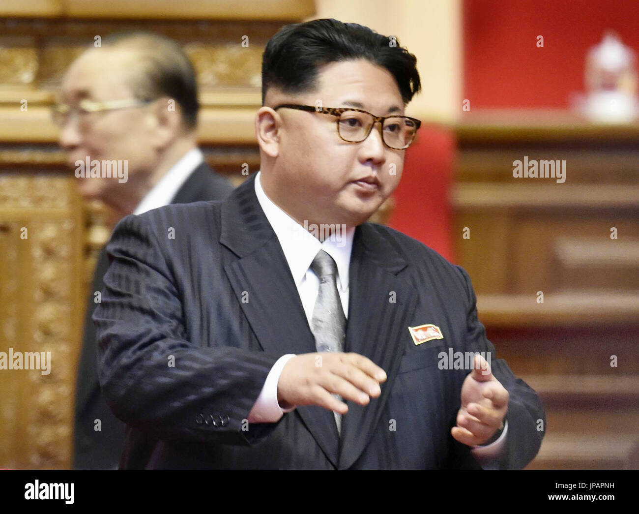 North Korean leader Kim Jong Un attends on May 9, 2016, the congress of ...