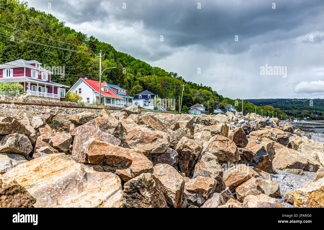 Saint Lawrence river with cityscape or skyline of Saint-Irenee, Quebec ...