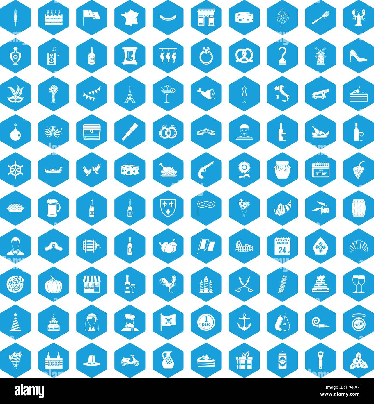 100 alcohol icons set blue Stock Vector Image & Art - Alamy