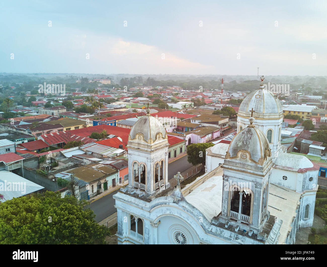 Diriamba cityscape in Nicaragua view from drone height. Colorful roofs ...