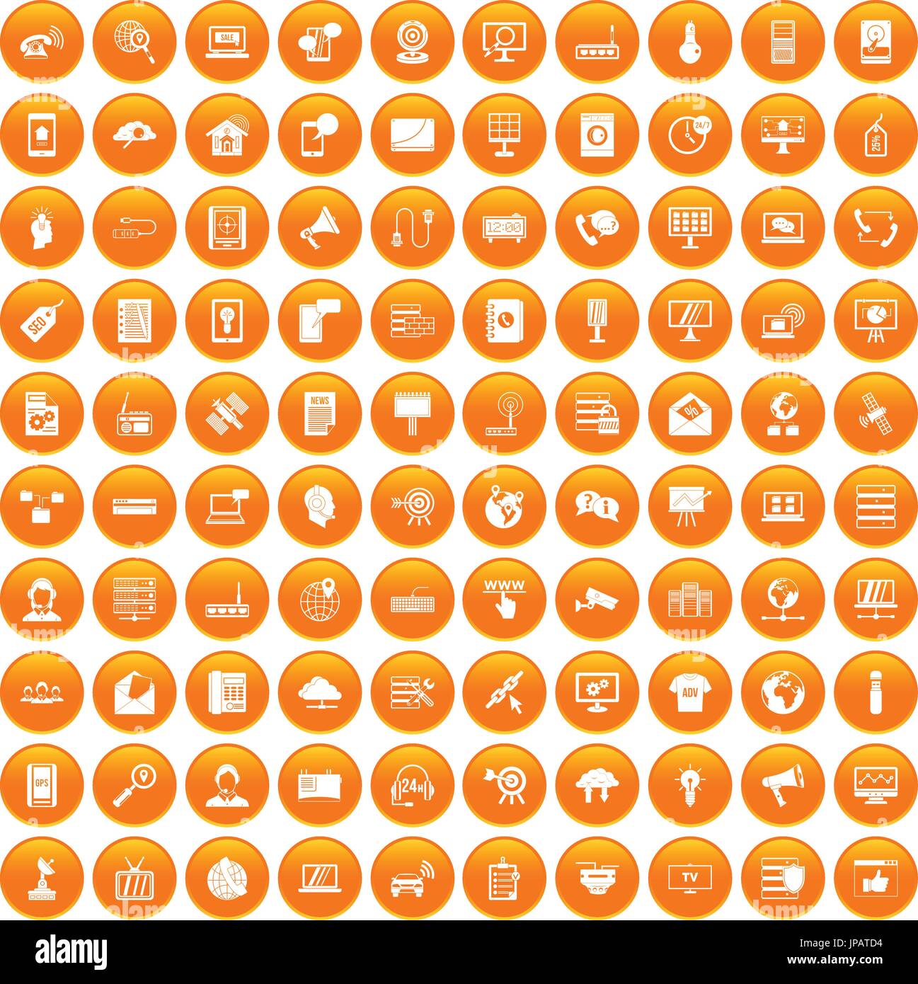 100 telecommunication icons set orange Stock Vector Image & Art - Alamy