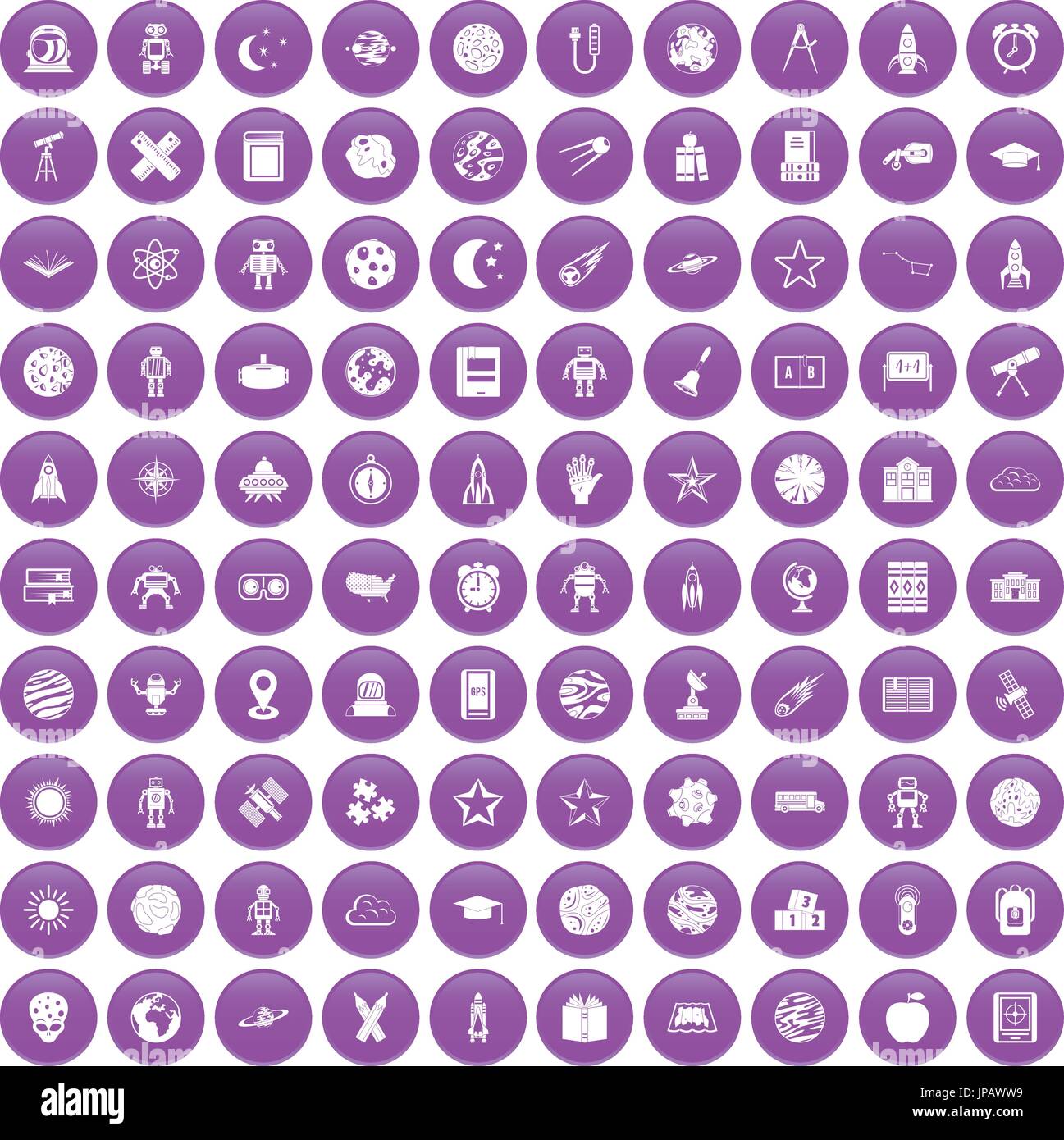 100 astronomy icons set purple Stock Vector Image & Art - Alamy