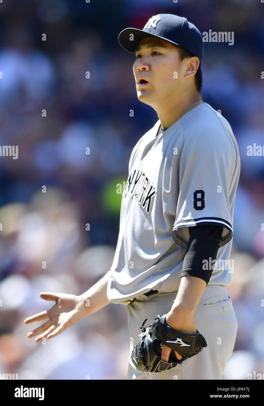 New York Yankees pitcher Masahiro Tanaka expresses frustration as ...