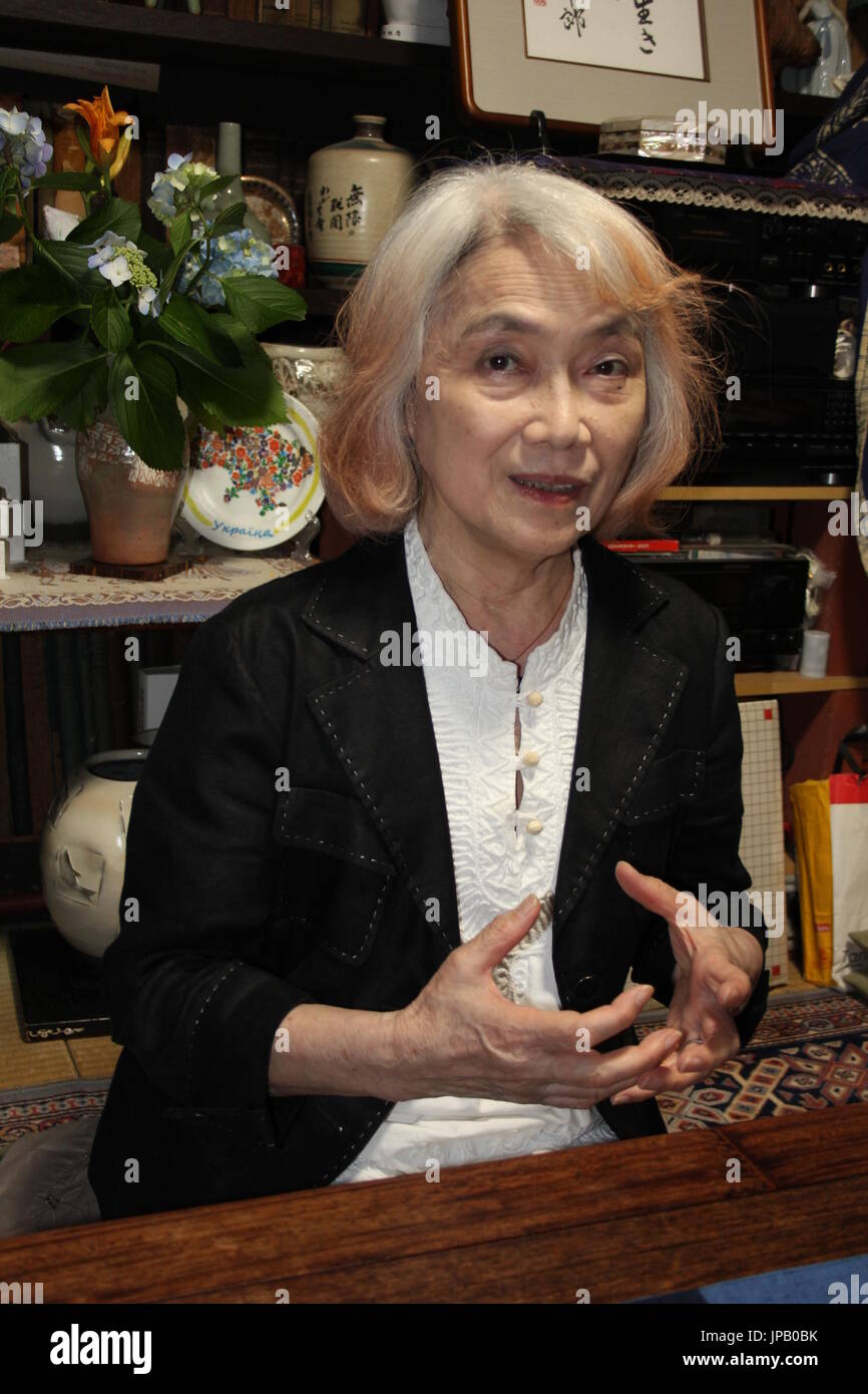 Haruko Moritaki, a Hiroshima antinuclear activist, is interviewed by ...