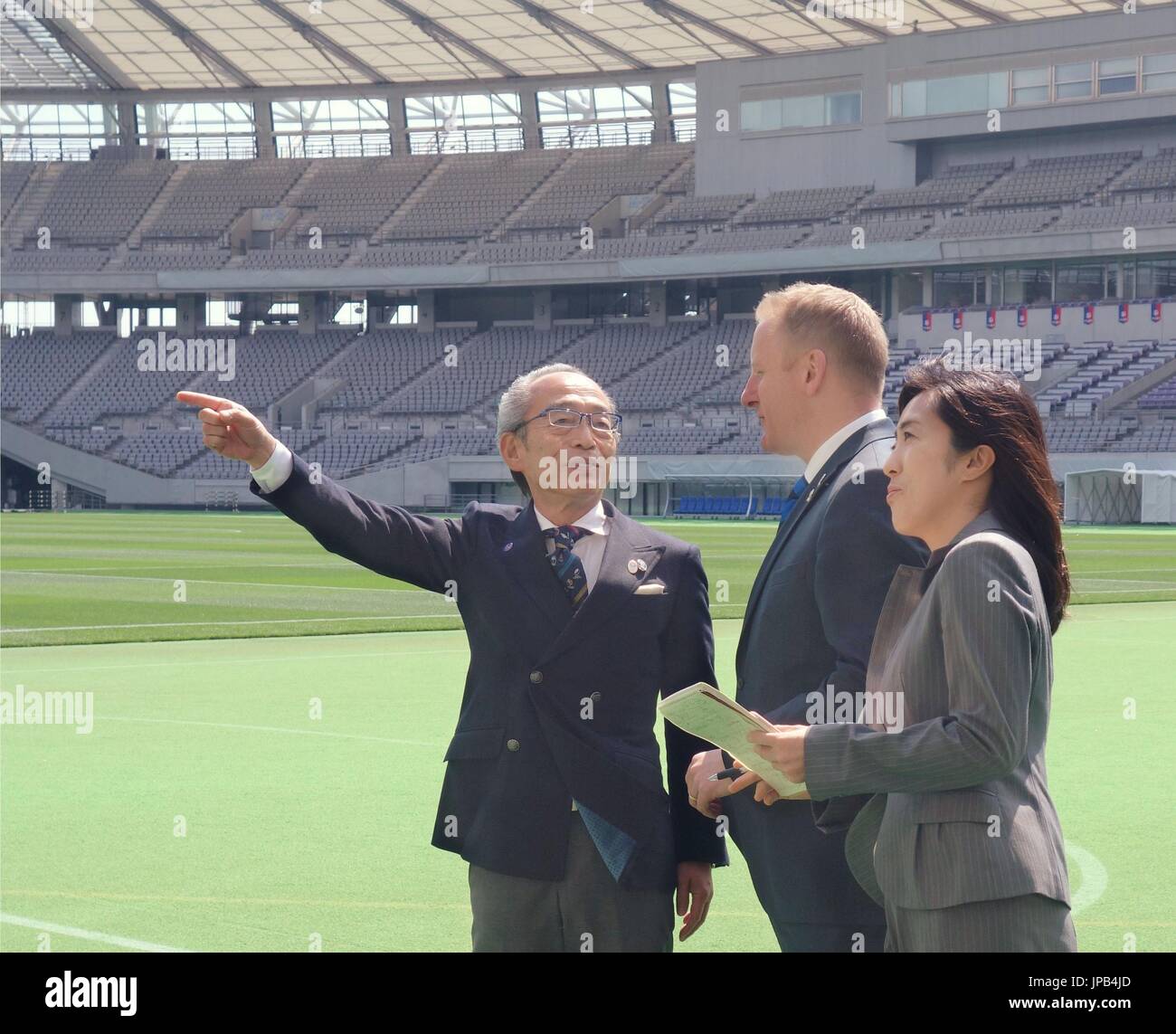 Alan Gilpin (C), head of Rugby World Cup, visits Ajinomoto Stadium in ...