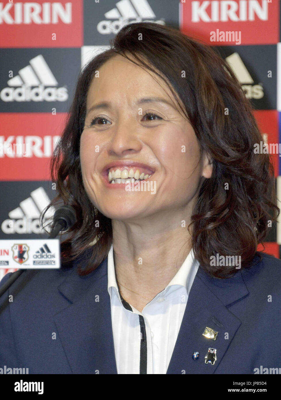 Asako Takakura, the new head coach of the national women's soccer team Nadeshiko Japan, attends ...