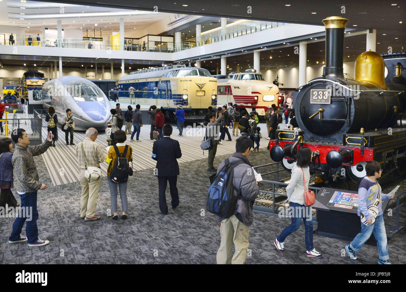 Visitors are seen at the Kyoto Railway Museum in Kyoto on April 29 ...
