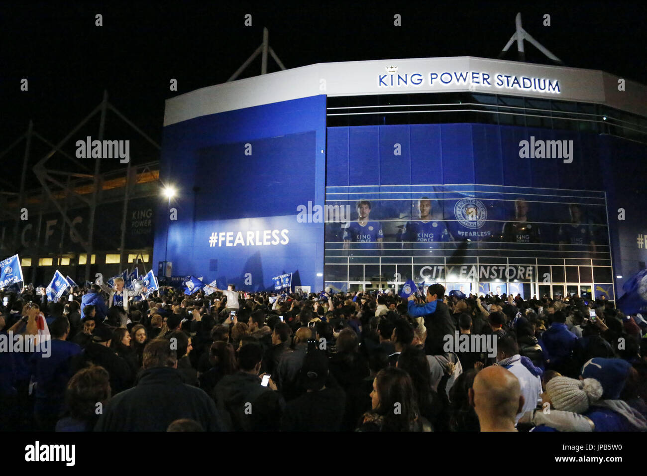 Leicester City fans gather outside the King Power Stadium in Leicester ...