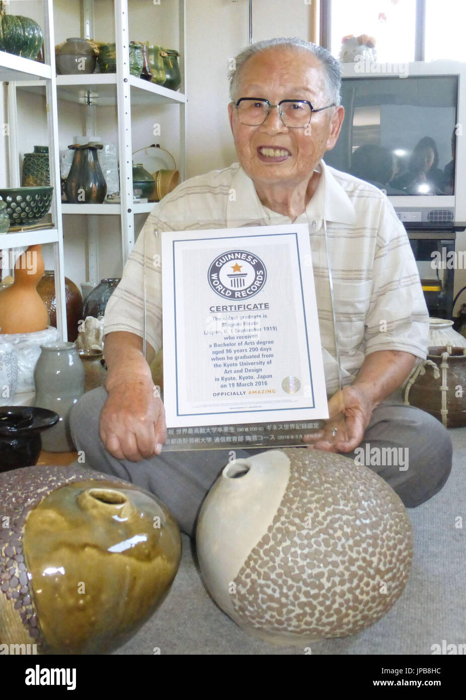 Shigemi Hirata, a 96-year-old man from Takamatsu, western Japan, poses ...