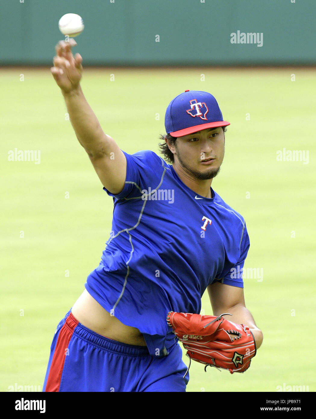 Texas Rangers pitcher Yu Darvish plays catch in Arlington, Texas, on ...