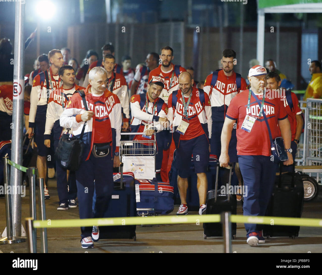 The Russian delegation arrives at the Olympic athletes' village in Rio ...